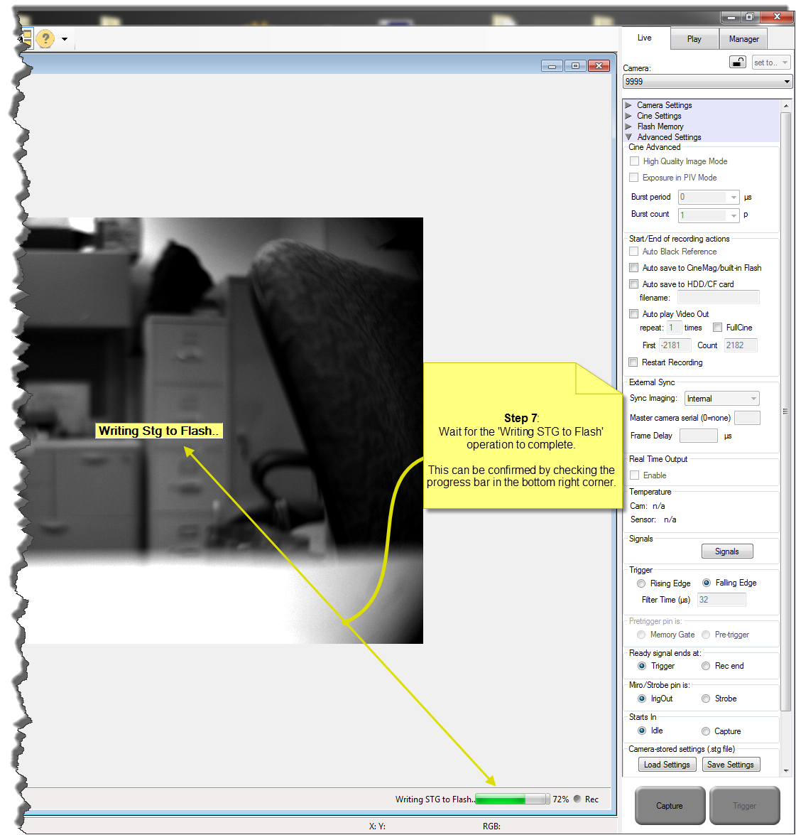 How to reload the camera's backup settings (STG) file