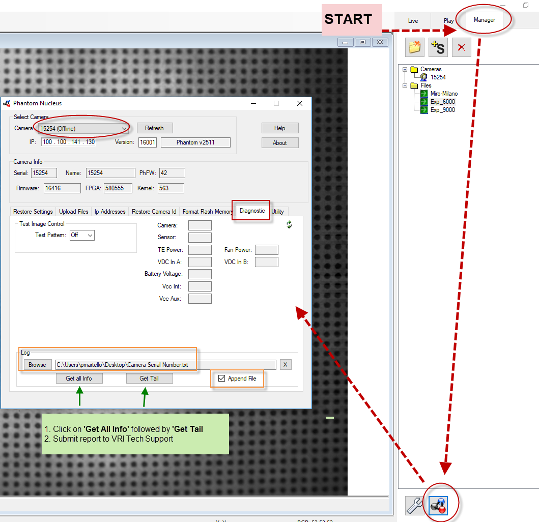 Generate a Camera Service Log file